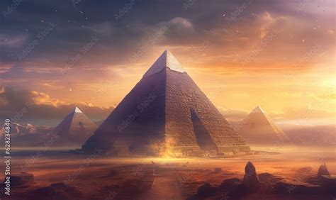 Mysterious Pyramid Illustration In Mystical Landscape Of Ancient
