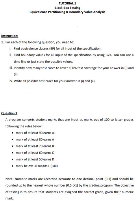 Solved Tutorial 1 Black Box Testing Equivalence Partitioning