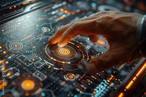 Persons Hand Using A Futuristic Touchscreen Interface Touchscreen Technology Finger Tapping