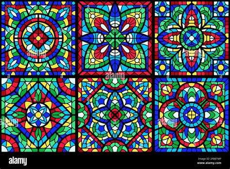 Stained Glass Window With Colored Piece Decorative Mosaic Tile Pattern