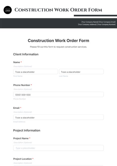 Free Work Order Form Templates To Edit Online