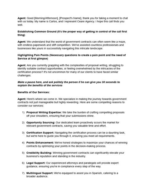Sales Script Ceare Agency Pdf Business