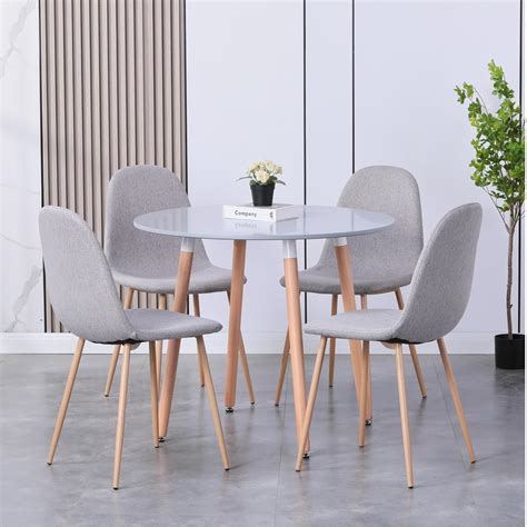 GOLDFAN Round Dining Table And 4 Chairs Modern Wood Kitchen Table And