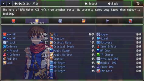 Elements And Status Menu Core VisuStella MZ Yanfly Moe Wiki