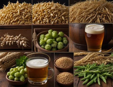 Craft Beer Ingredients Collage Stock Illustration Illustration Of