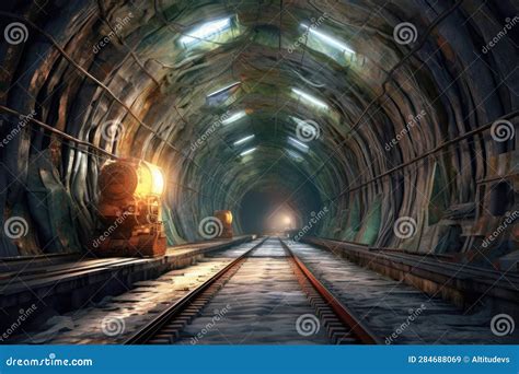 Perspective View Of A Well Lit Underground Tunnel Stock Illustration Illustration Of