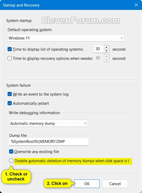 Enable Or Disable Auto Deletion Of Memory Dumps On Low Disk Space In
