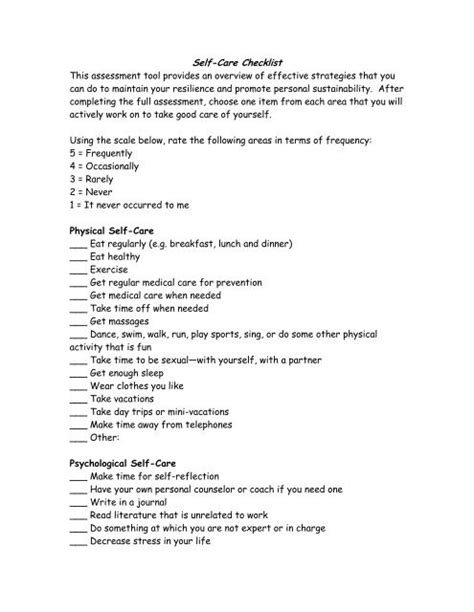 Self Care Assessment Worksheet Therapist Aid Worksheets Library