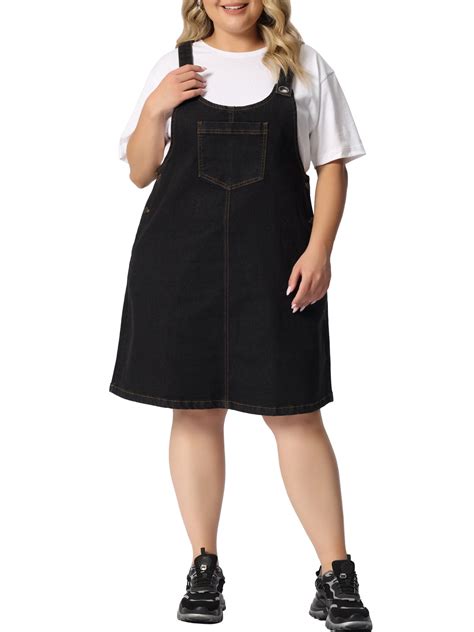 Agnes Orinda Womens Plus Size Overall Dresses Casual Denim Midi Dress