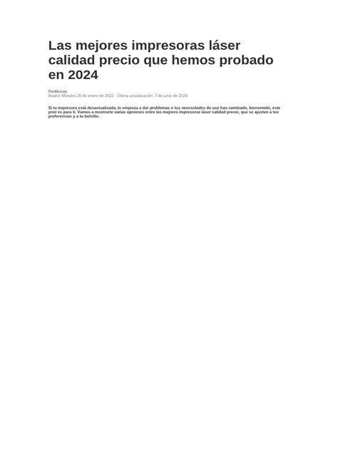 Las Mejores Impresoras Láser Calidad Precio Que Hemos Probado En 2024
