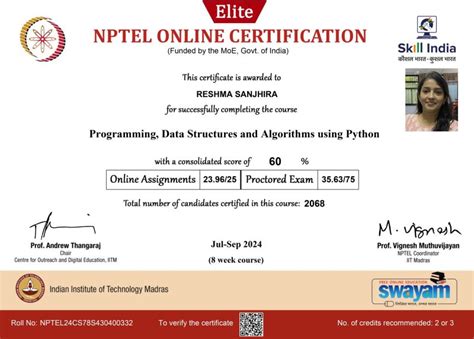 Department Of Mathematics Pdpias Charusat On Linkedin Achievement Nptel Python