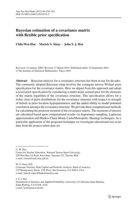 Pdf Bayesian Estimation Of A Covariance Matrix With ﬂexible · ∼