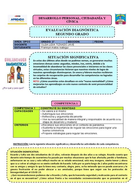 Evaluación Diagnóstica 2° Dpcc Pdf Las Emociones Mediación