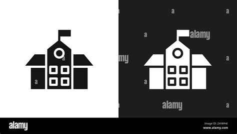 School Icon Logo Sign Vector Outline In Black And White Color Stock