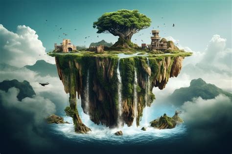 premium ai image a floating island with a waterfall and a tree on it