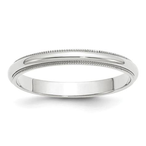 14k White Gold 3mm Milgrain Half Round Wedding Band Size 135