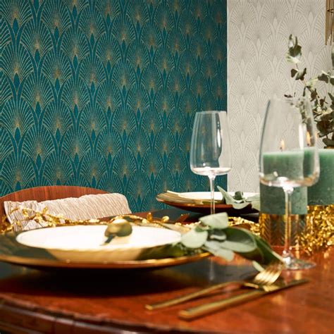 Livingwalls Vliestapete New Walls 50 s Glam Art Deco Tapete blau grün