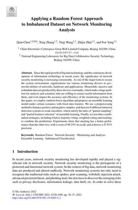 pdf applying a random forest approach to imbalanced dataset on
