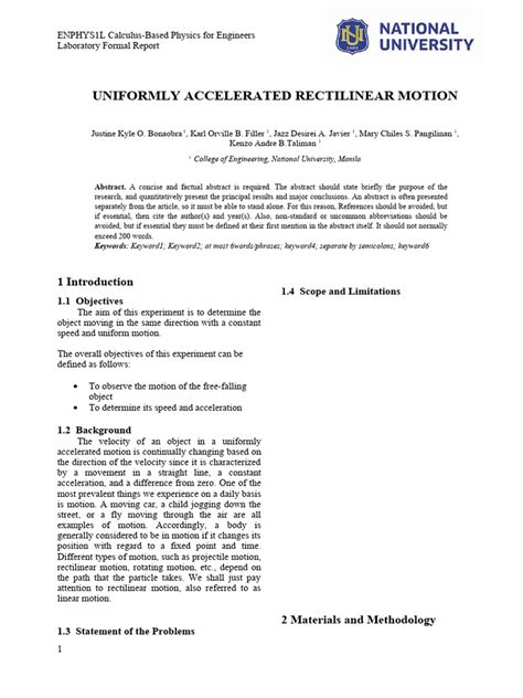 Uniformly Accelerated Rectilinear Motion Pdf Acceleration Paragraph