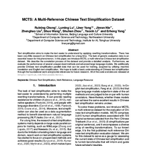Mcts A Multi Reference Chinese Text Simplification Dataset Acl Anthology