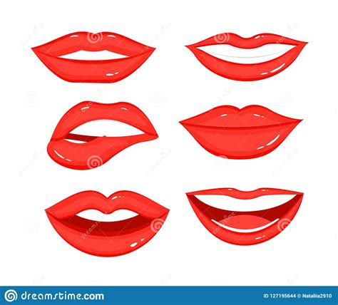 Sexy Women`s Mouth Tastes Lemon Attractive Female Lips Vector