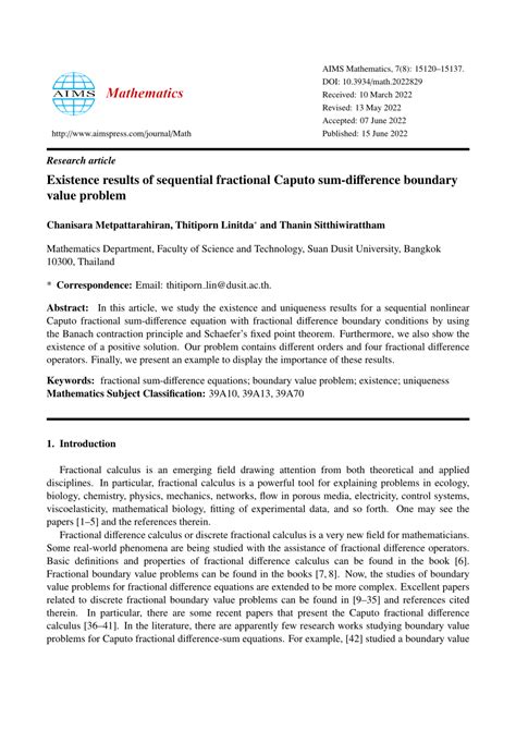 Pdf Existence Results Of Sequential Fractional Caputo Sum Difference