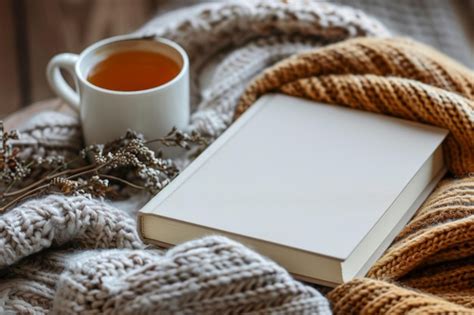 Cozy Setup Tea And Book On Blanket Premium Ai Generated Image