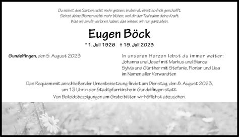 Traueranzeigen von Eugen Böck Augsburger Allgemeine Zeitung