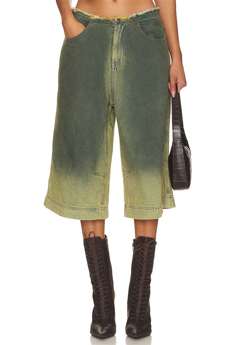 Jaded London Denim Jort In Green Wash Revolve