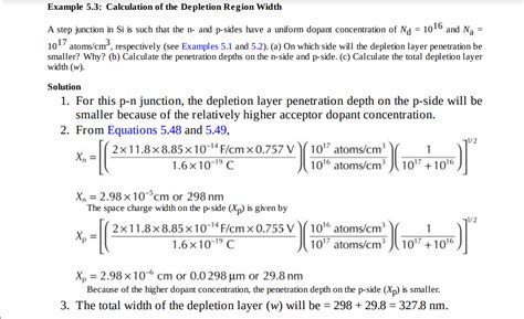 Solved Example 53 Calculation Of The Depletion Region Width A