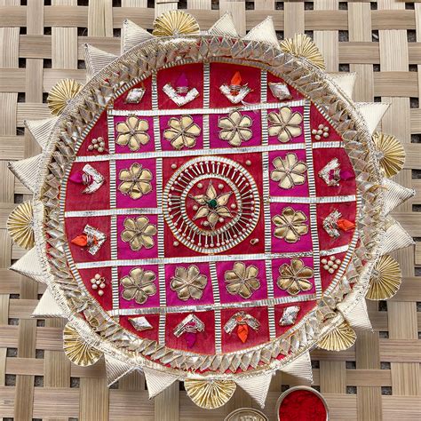 Lovely Geometric Pattern Rakhi Thali With Floral Design At Center Buy