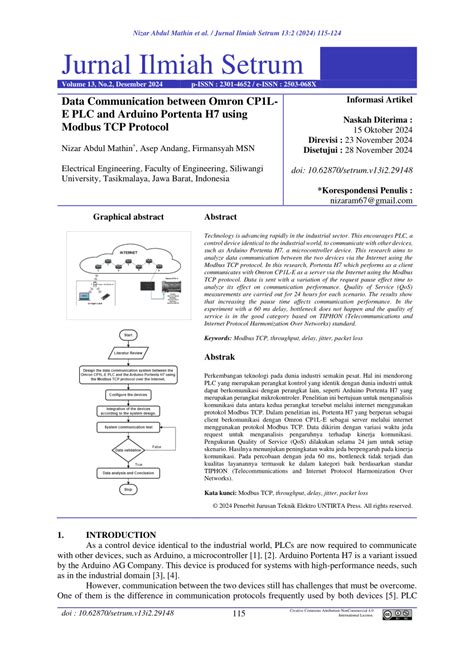 Pdf Data Communication Between Omron Cp1l E Plc And Arduino Portenta