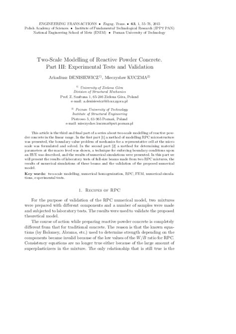 Pdf Two Scale Modelling Of Reactive Powder Concrete Part Iii Experimental Tests And Validation