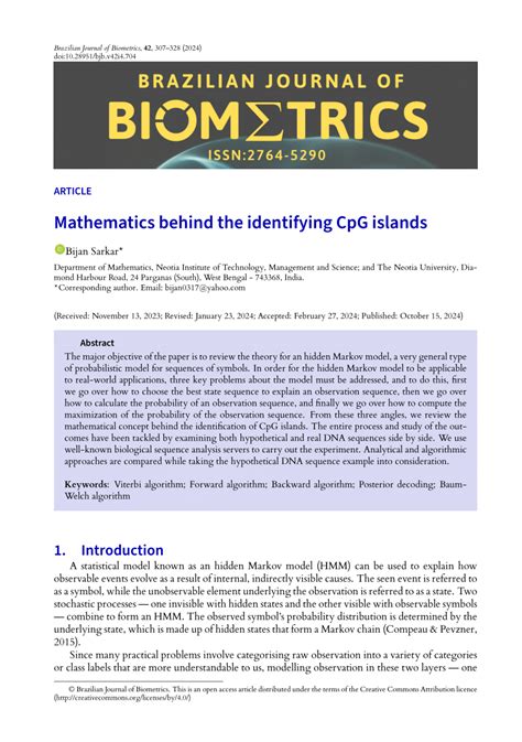 PDF Mathematics Behind The Identifying CpG Islands