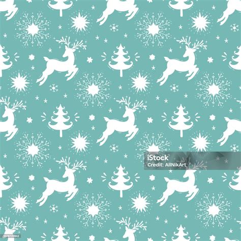 메리 크리스마스 배경입니다 휴일 벡터 완벽 한 패턴입니다 크리스마스 순 록 크리스마스 트리 눈송이 별 실루엣 겨울 휴일입니다 새 해 배경 화면 겨울에 대한 스톡 벡터 아트