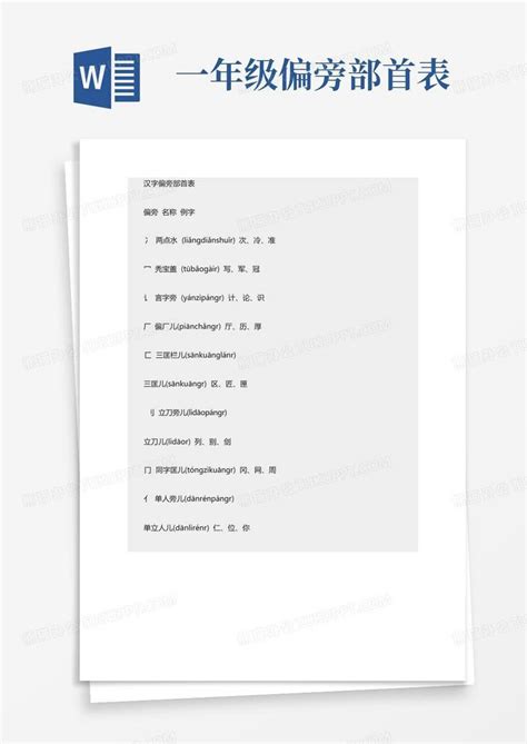 一年级偏旁部首表word模板下载 编号lxeokvya 熊猫办公