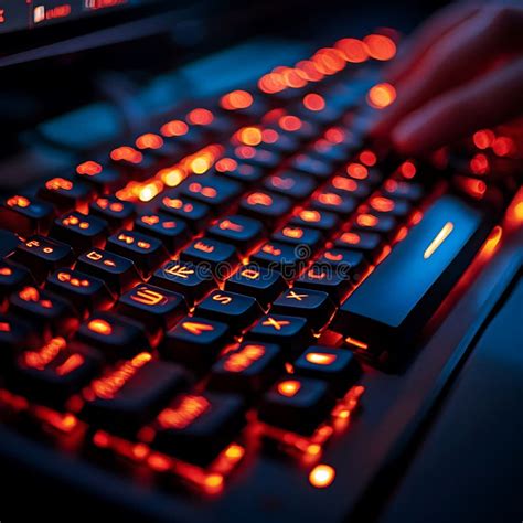 Close Up View Of A Backlit Computer Keyboard With Glowing Red Keys Highlighting The Technology