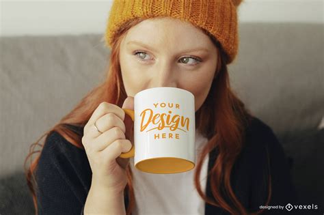 Girl With Orange Mug Mockup Psd Psd Editable Template