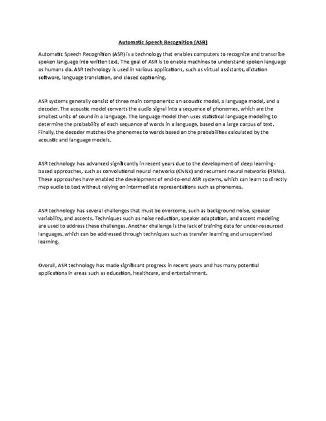 Automatic Speech Recognition ASR The Goal Of ASR Is To Enable Machines To Understand Spoken