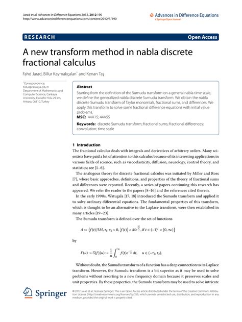 Pdf A New Transform Method In Nabla Discrete Fractional Calculus