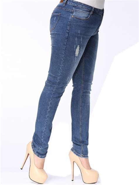 Plus Size Women Denim Ripped Skinny Jeans At Banggood
