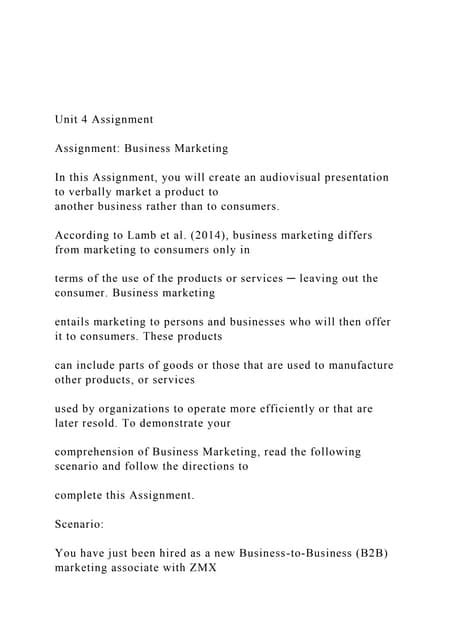 Unit 4 Assignment Assignment Business Marketing In Tdocx