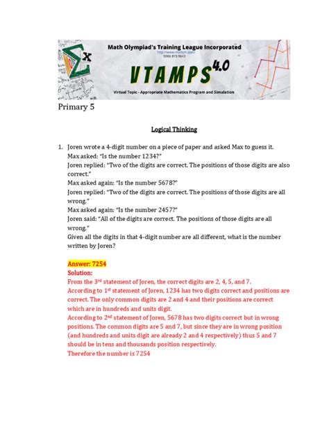 Vtamps 4 0 Primary 5 Set 1 Pdf Area Mathematical Concepts