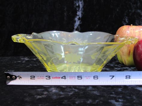 Pale Yellow Depression Glass Bowl 1930s Decorative Dish W Etched