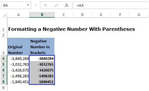 Formatting A Negative Number With Parentheses In Microsoft Excel