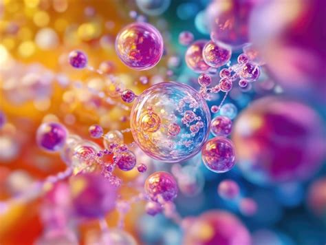 Colorful Abstract Molecular Structure With Glowing Spheres And Rainbow