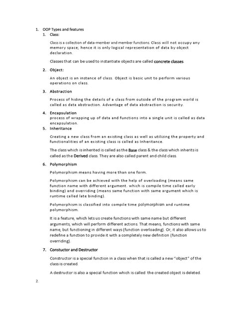 Oop Types And Features 1 Class Class Is A Collection Of Data Member And Member Functions
