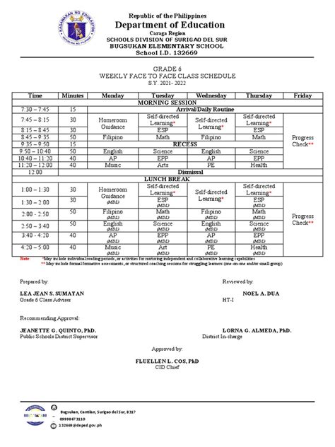 Class Program Grade 6 Lea Pdf Educational Organizations