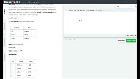 hackerrank sql solution 28 basic sql the blunder youtube