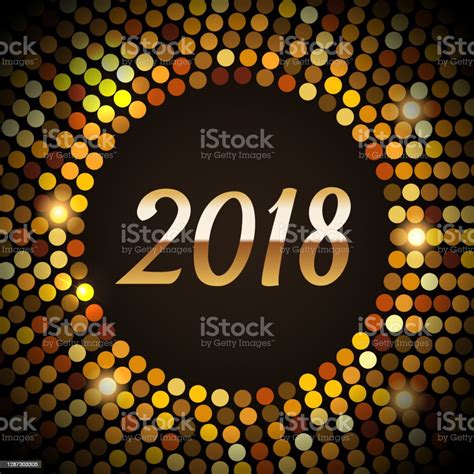 2018 새해 복 많이 받으세요 디스코 스타일로 골드 배경 빛나는 빛나는 골드 파티 라이트 프레임 벡터 일러스트레이션 2017